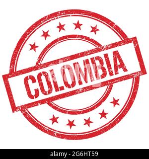 COLOMBIA word written on red round postal stamp sign Stock Photo - Alamy
