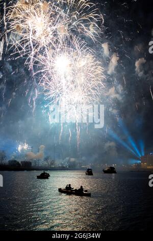 Fireworks during Latvia 100 years celebration in capital city Riga ...