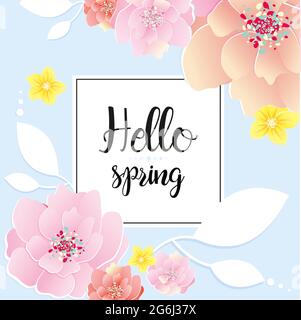 Love spring greeting card design, with leaf and flower modern frame ...