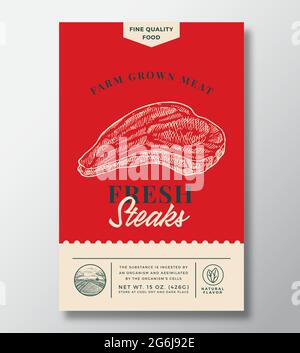 Farm Grown Beef Steak Abstract Vector Packaging Design or Label. Modern ...