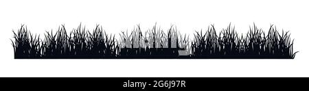 Grey horizontal banner of wavy meadow silhouette with grass isolated on ...