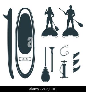 Sup stand up paddle board. Vector simple surf sport. Stickman no face clipart cartoon. Hand ...