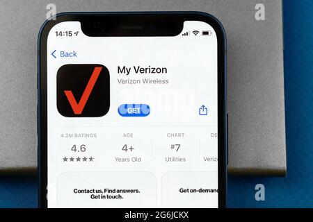 Kharkov, Ukraine - July 2, 2021: My Verizon application logo closeup ...