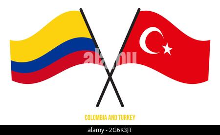 Turkey and Colombia Flags Crossed And Waving Flat Style. Official ...