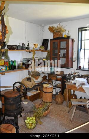 A traditional style kitchen in a residence at rural Chinese village ...