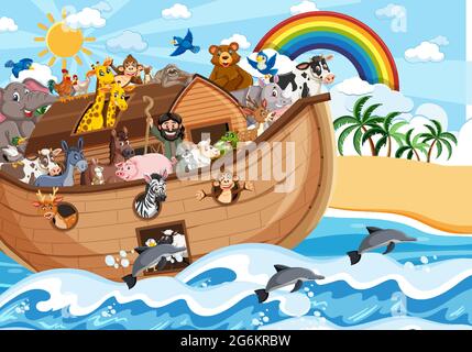 Noah's Ark with animals in the ocean scene illustration Stock Vector Image & Art - Alamy