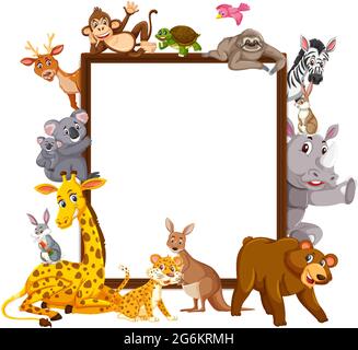Empty banner with many different wild animals illustration Stock Vector ...