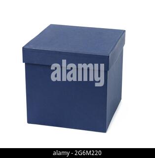 square blue cardboard box with removable lid isolated on white ...