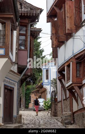 PLOVDIV, BULGARIA, JUNE 18, 2021: People enjoying the sunny weather in ...