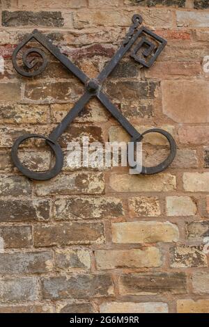 Wall ties in brick masonry. A close-up of a masonry wall tie, mesh wall ...