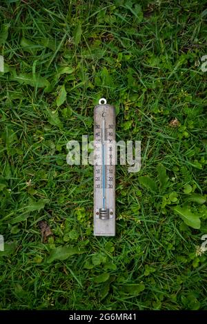 Thermometer on green grass Stock Photo - Alamy