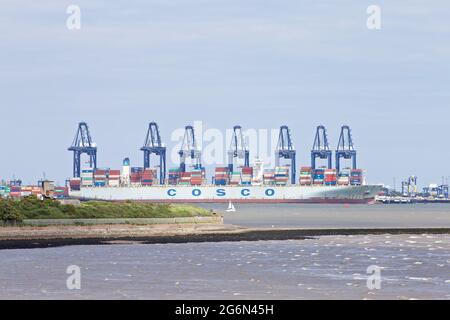 Container ship Cosco Glory moored at the Port of Felixstowe, Suffolk ...