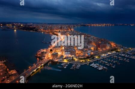 Aerial view of Taranto old city in the evening, Puglia. Italy Stock ...