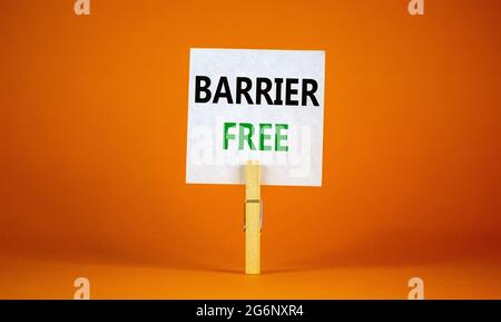 Barrier free symbol. White paper with words 'Barrier free', clip on ...