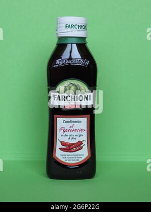 PERUGIA, ITALY - CIRCA JUNE 2021: Bottle of Italian Farchioni Chili oil ...