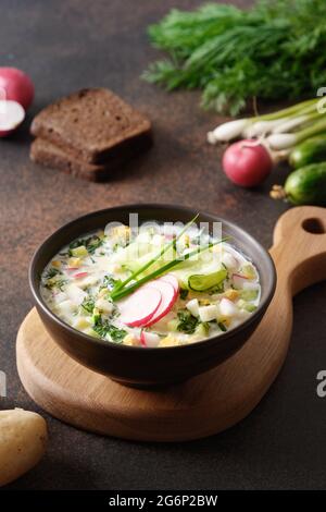 Russian traditional cold soup Okroshka with vegetables Stock Photo - Alamy