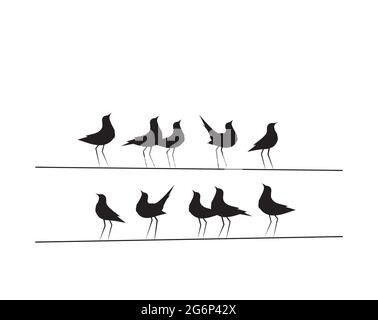 Birds On Wire Vector. Wall Decor, Birds silhouette, Illustration. Wall ...