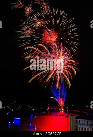 Fireworks explode over Biloxi Bay on the Fourth of July, July 4, 2021 ...