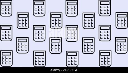 Composition of black line calculators repeated in rows on pale pink ...
