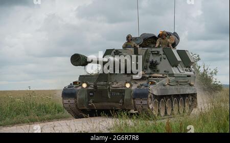 British Army AS-90 self-propelled artillery howitzer gun camouflaged ...