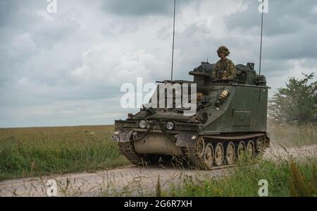 British army CVRT FV105 Sultan command and control vehicle in action on ...