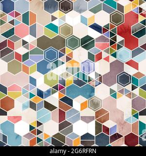 Seamless pattern of hexagons in random colors in watercolor Stock Photo ...