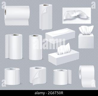 Toilet paper kitchen towels rolls realistic composition with packed and ...