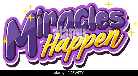 Miracles Happens font typography with cute pegasus cartoon character ...