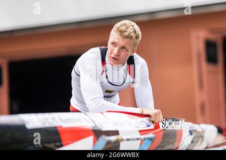 Potsdam, Germany. 05th July, 2021. Canoeist Jacob Schopf trains in the ...