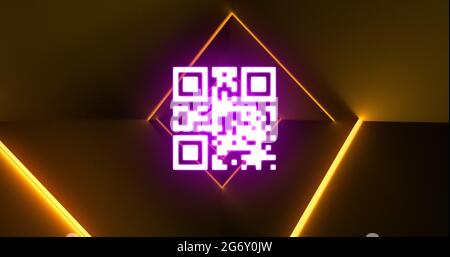 Image of pink qr code, neon lights and data processing on black background Stock Photo - Alamy