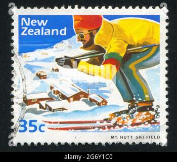 NEW ZEALAND - CIRCA 1984: Skier, Mount Hult. Cronet peak, circa 1984 ...
