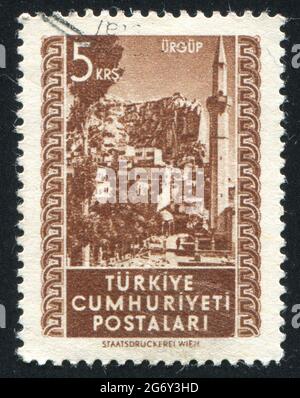 TURKEY - CIRCA 1952: stamp printed by Turkey, shows Ruins, Bergama ...