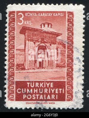 TURKEY - CIRCA 1952: stamp printed by Turkey, shows rocks, Urgup, circa ...