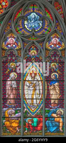 Transfiguration of Jesus, stained glass window in Saint Severin church ...