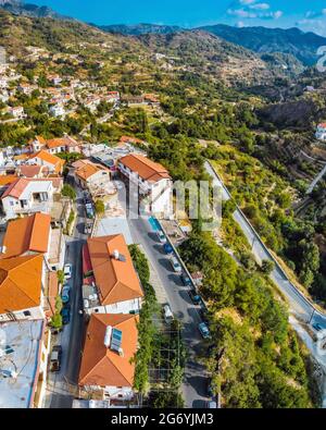 Aerial view on Troodos mountains, fertile valley with vineyards and ...