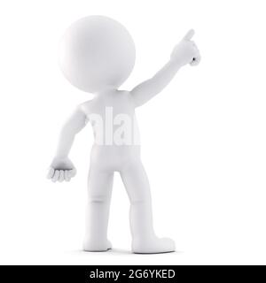 Man pointing at invisible object. Rear view. 3D illustration. Isolated ...