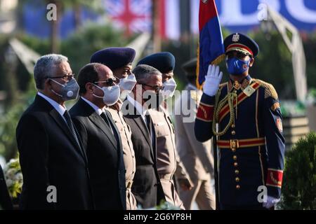 09 July 2021, Egypt, Cairo: Egyptian President Abdel Fattah al-Sisi (C ...