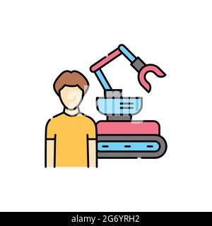 Robotics courses for children olor line icon. Children learning ...