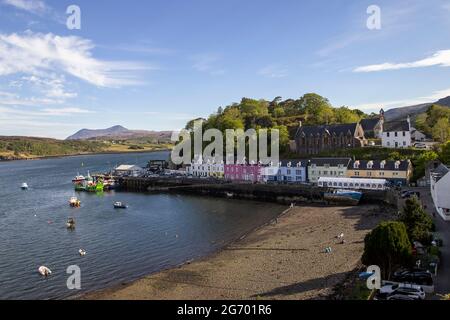 Aerial view from drone of Portree on the Isle of Skye, Scotland, UK ...