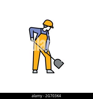Shovel worker olor line icon. Road construction. Pictogram for web page ...