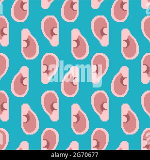 Human ear pixel art pattern seamless. 8 bit Part of body background ...