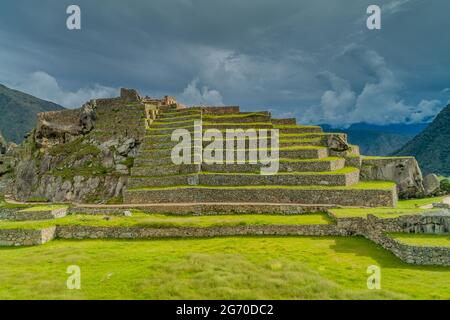 The Astronomical Observatory at Machu Picchu, Peru. The carved rock is ...