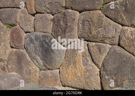 Detail of Inca's perfect stonework. Wall of former palace of Inca Roca ...