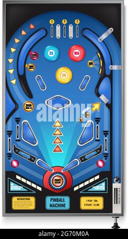 Pinball machine play field realistic set with plunger steel ball ...