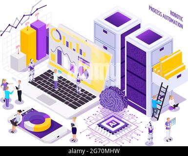 Robotic process automation isometric composition with little human ...