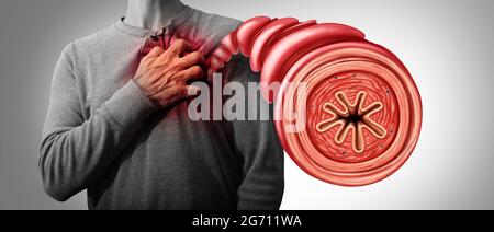 Asthma bronchial tube constricted breathing problem concept caused by ...