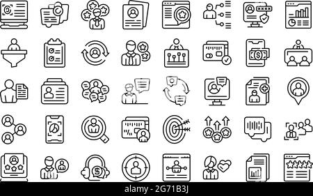 Know your client icons set outline vector. Card cms data. Customer ...