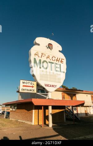 classic Apache Motel sign on Route 66 in Tucumcari New Mexico Stock ...