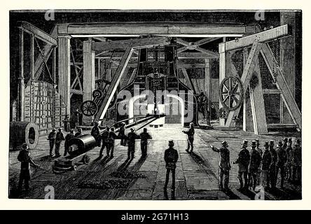 An old engraving of a Nasmyth Steam Hammer of the mid-1800s. It is from ...