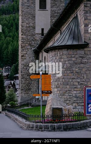 Hiking Signs in the Village Center - Zermatt, Switzerland Stock Photo ...